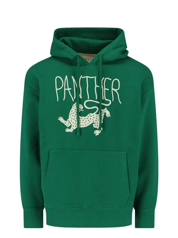 Valentino Garavani Panther Print Cotton Hoodie - Green