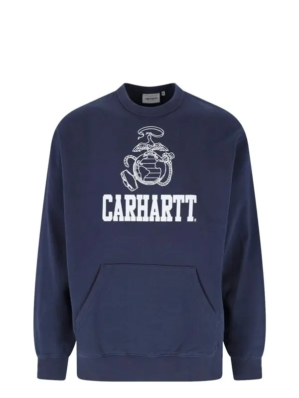 Carhartt Work In Progress 100% Cotton Crewneck Sweater With Pocket Detail - Blue