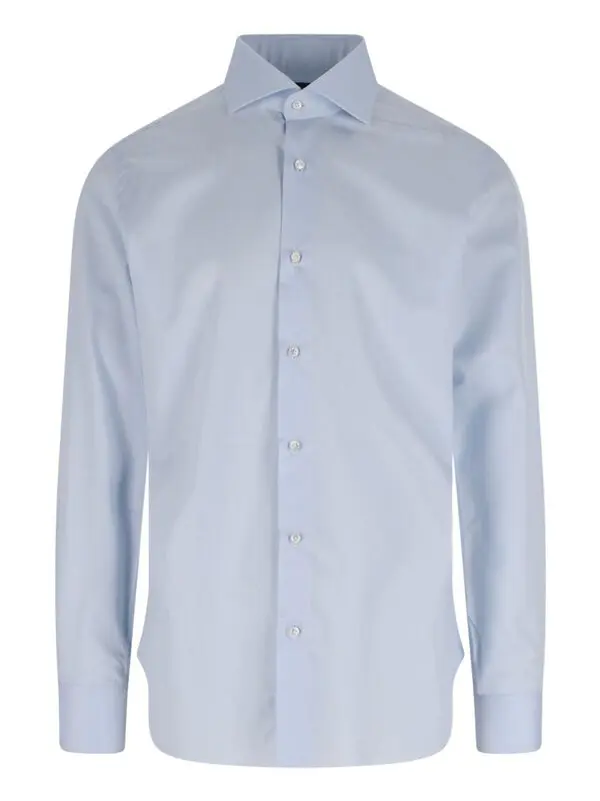 BARBA NAPOLI Solid Dress Shirt - Blue
