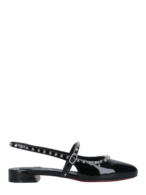 CHRISTIAN LOUBOUTIN Studded Flat Calf Leather Mary Jane Shoes - Black