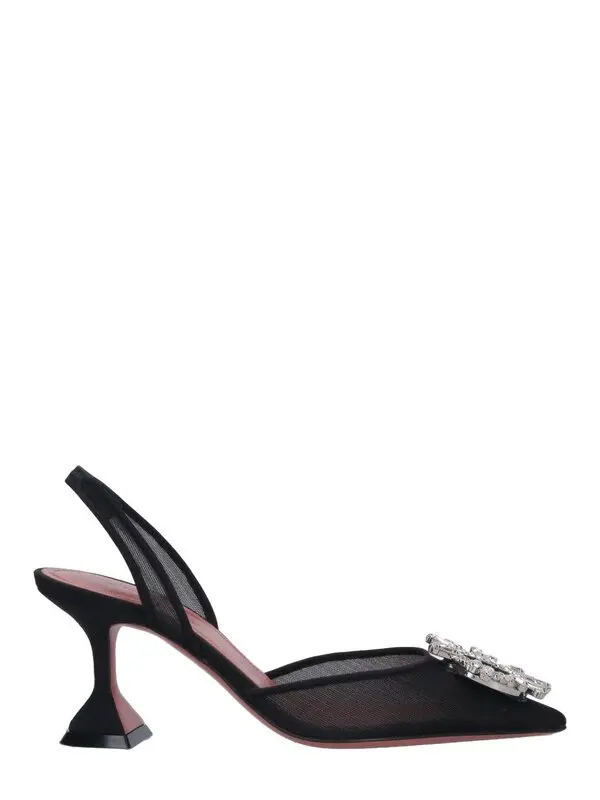 Amina Muaddi Mesh Heeled Sandals With Embellished Detail - Black