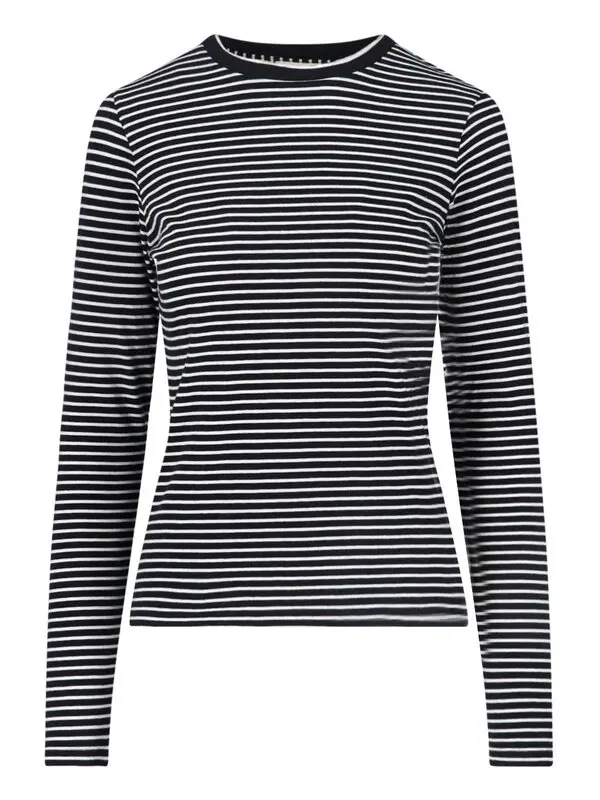 NILI LOTAN Cotton Striped Long Sleeve Tee - Black