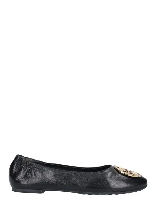 Tory Burch Leather Flat Loafers With Gold Tone Detail - Black
