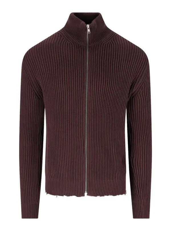 MAISON MARGIELA Ribbed Knit Full-zip Sweater - Brown