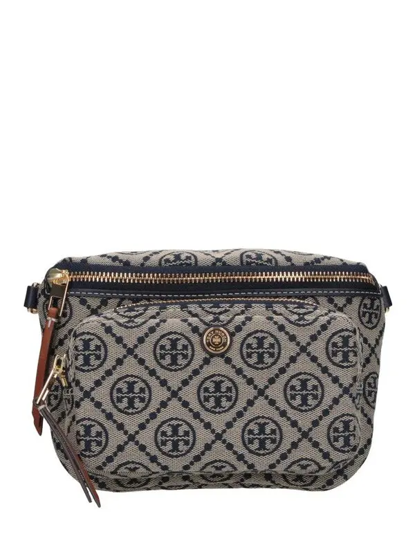 Tory Burch Monogrammed Leather Trimmed Belt Bag - Blue