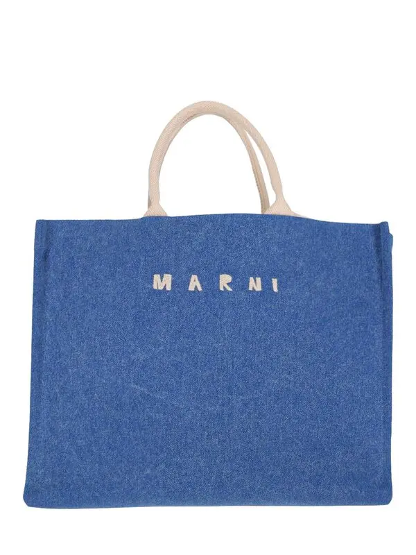 Marni Style Contrast" Leather Mini Bag With Metallic Brass Hardware - Blue