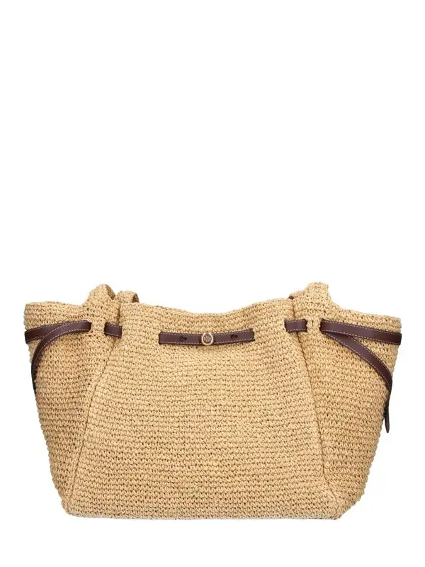 Tory Burch Monogrammed Cotton-leather Tote Bag - Beige