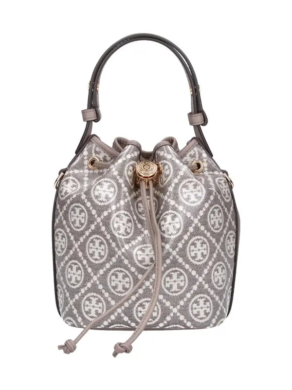 Tory Burch Cotton & Leather-trim Bucket Bag - Grey