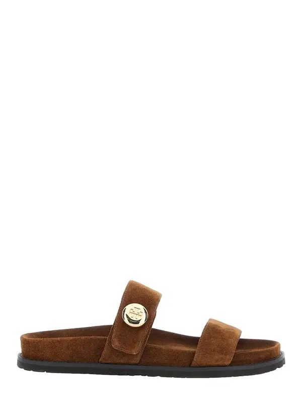 Tory Burch Suede Double Strap Slide Sandals - Brown