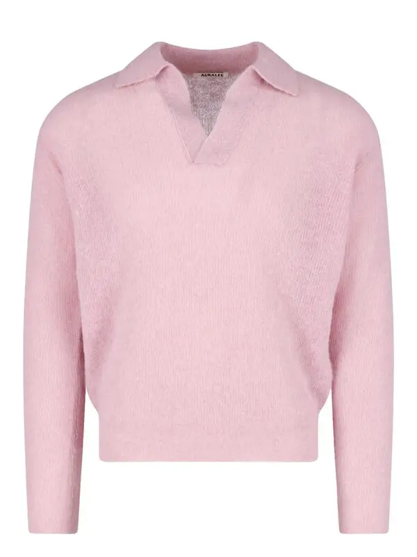 Auralee Alpaca & Nylon Collared Sweater - Pink