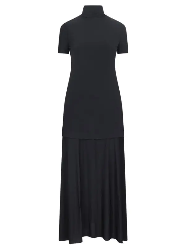 JIL SANDER High Neck Short Sleeve Midi Dress - Black