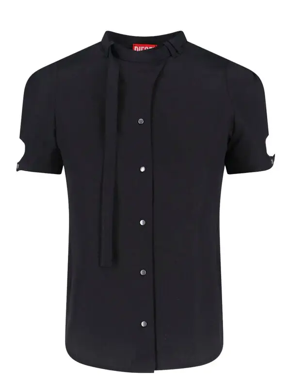 DIESEL® Lyocell Shirt With Tie Neck Detail - Black