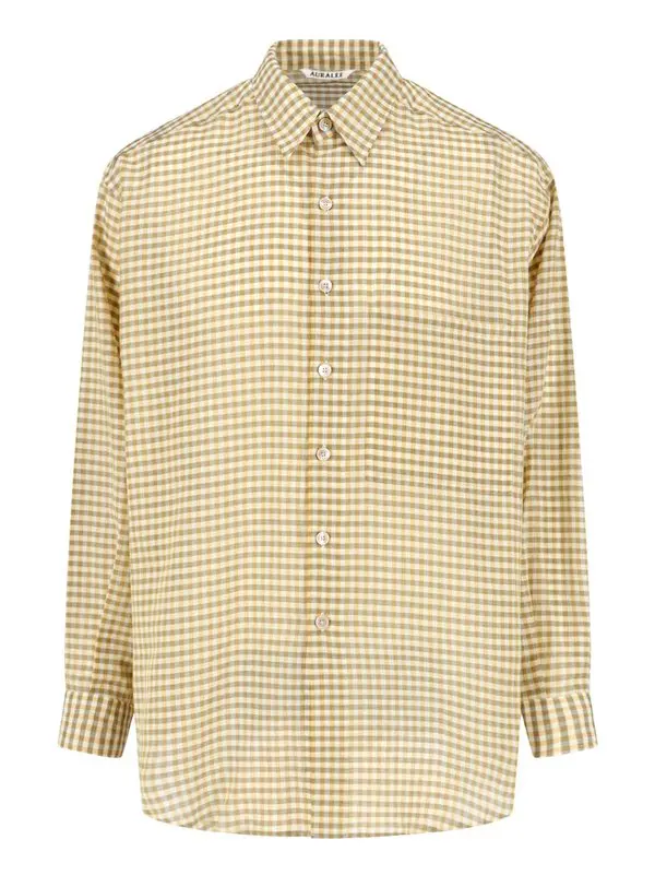 Auralee 100% Cotton Gingham Check Button-down Shirt - Beige