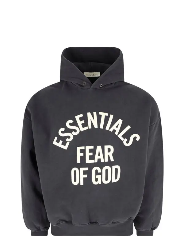 Fear Of God Logo Print Cotton Hoodie - Black
