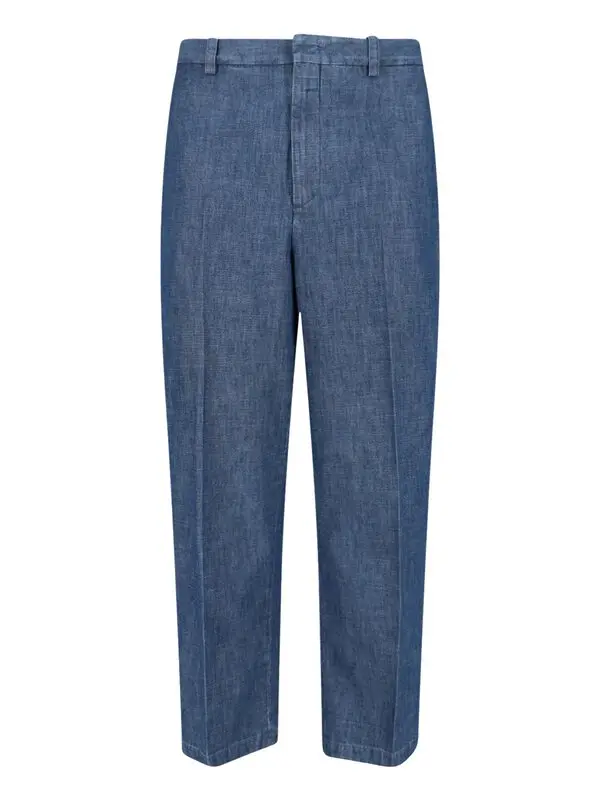 JIL SANDER 100% Cotton Tailored Trousers - Blue