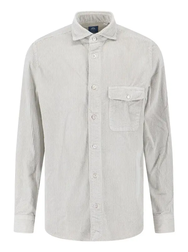 FINAMORE 1925 Long Sleeve Corduroy Button-up Shirt - Grey