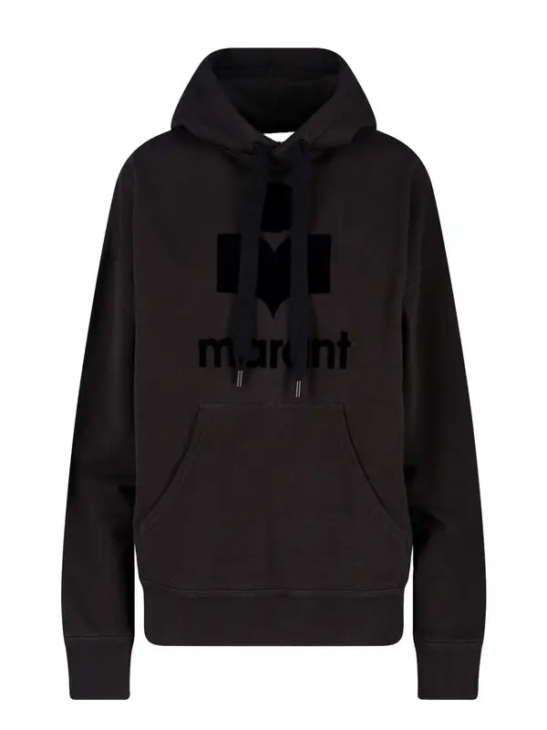 MARANT ETOILE Cotton-blend Flocked Drawstring Hoodie - Black