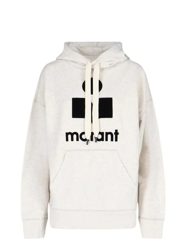MARANT ETOILE Cotton-blend Hooded Sweatshirt With Flocked Logo - White