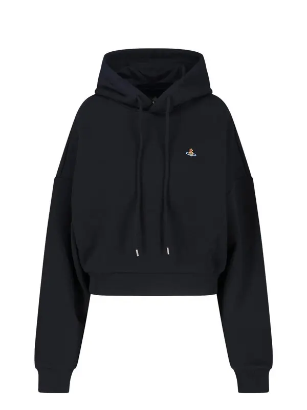VIVIENNE WESTWOOD Cotton Cropped Hoodie With Orb Embroidery - Black