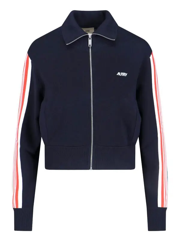 AUTRY Zip-up Track Jacket With Striped Sleeves - Blue