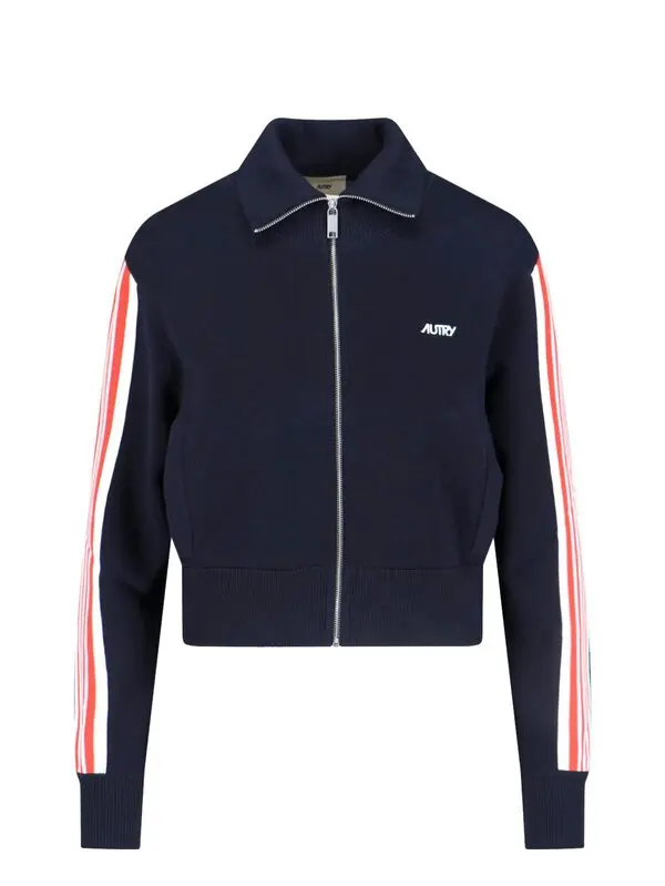 AUTRY Zip-up Track Jacket With Striped Sleeves - Blue