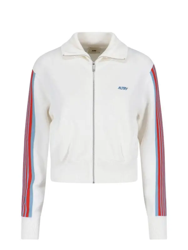 AUTRY Zip-up Track Jacket With Sporty Stripes - White
