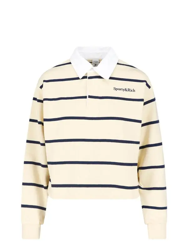 SPORTY & RICH Ribbed Crewneck Sweater With "country Club" Graphic - Beige
