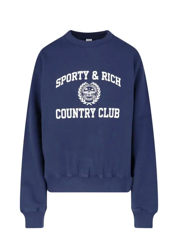 SPORTY & RICH Ribbed Crewneck Sweater With "country Club" Graphic - Blue