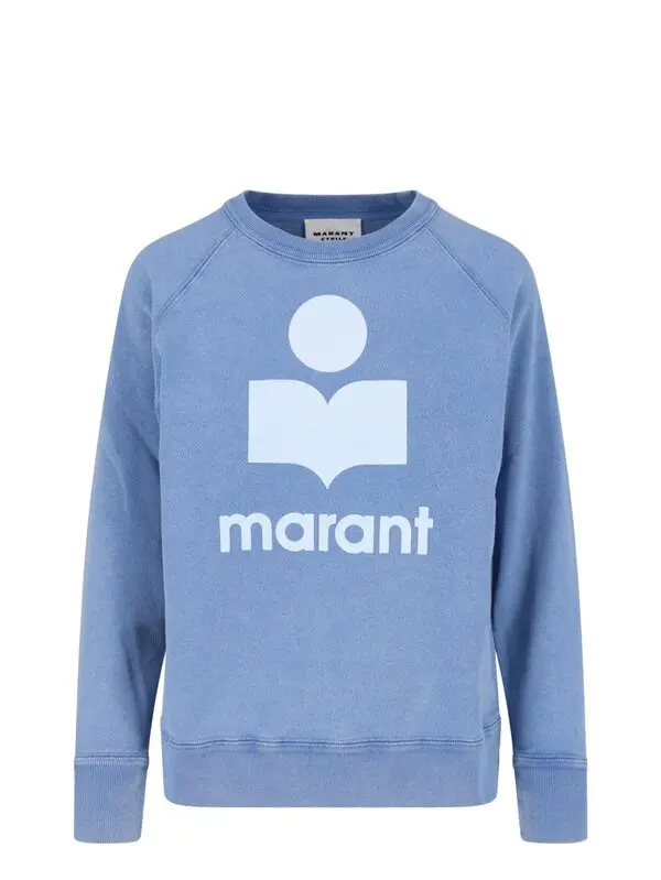 MARANT ETOILE Cotton-blend Crewneck Sweatshirt With Flock Detailing - Blue