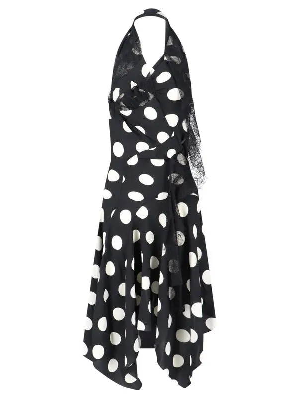 Junya Watanabe Polka Dot Halterneck Lace Overlay Dress - Black