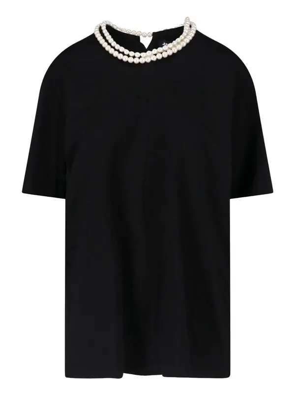 Junya Watanabe Cotton T-shirt With Pearl Embellishment - Black