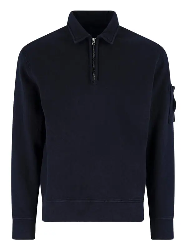 C.P. COMPANY Quarter Zip Sweatshirt With Collar - Blue