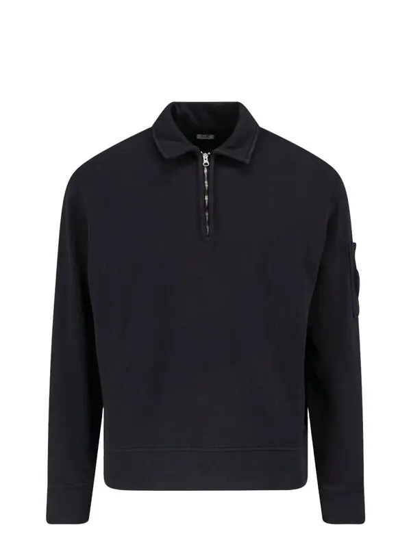 C.P. COMPANY 100% Cotton Sweatshirt With Half Zip - Black