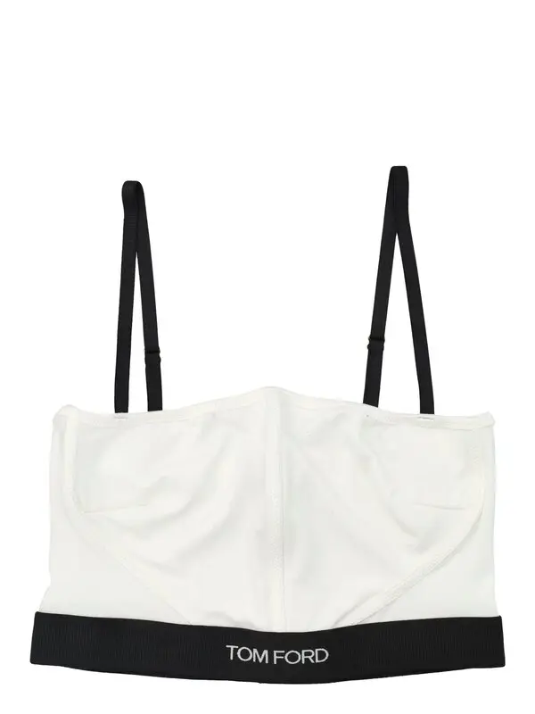 TOM FORD Style Mini Modal Top With Logo Jacquard Band & Gold-tone Hardware - Bianco