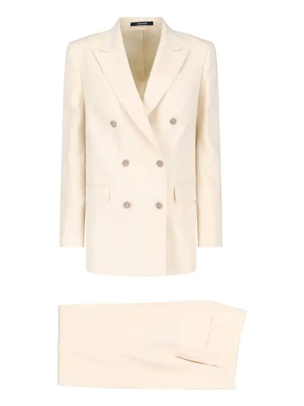 Tagliatore Jasmine 100% Linen Double-breasted Blazer And Trousers Set - White