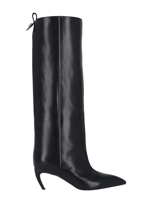 Attico Leather High Heel Pointed Toe Boots - Black