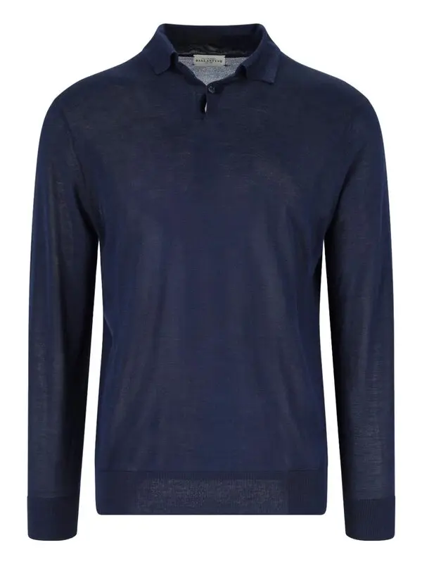 BALLANTYNE Silk-cashmere Blend Long Sleeve Polo - Blue