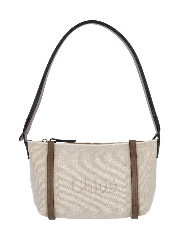 Chloé Mini Shoulder Bag In Calf Leather And Cotton - Beige