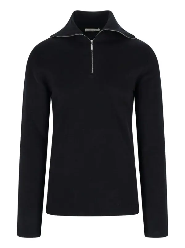 ENTIRE STUDIOS 100% Cotton Quarter Zip Knit Pullover - Black