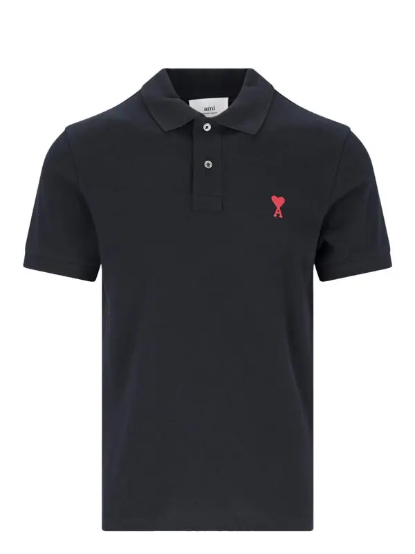 AMI Paris Regular Fit Embroidered Logo Polo Shirt - Black