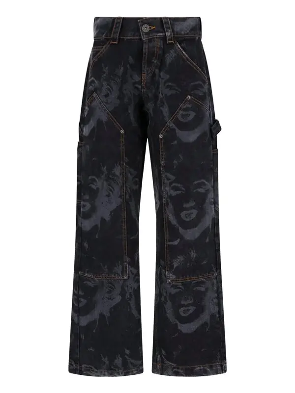 Vaquera Wide Leg Printed Jeans - Black