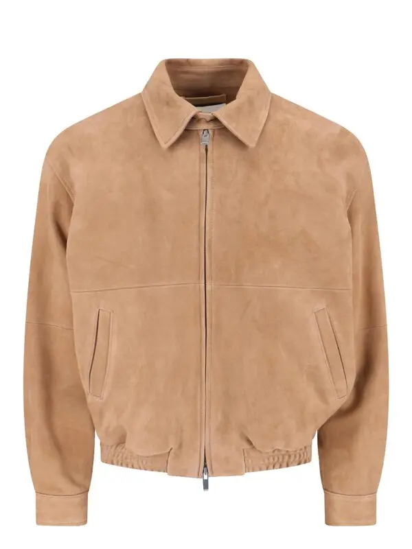 TONYWACK Suede Bomber Jacket With Classic Collar - Beige