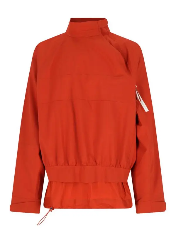 Lacoste Stretch Knit Jacket With Stand Collar And Drawstring Hem - Orange