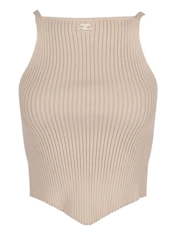 COURREGES Lightweight Ribbed Viscose-blend Top - Beige