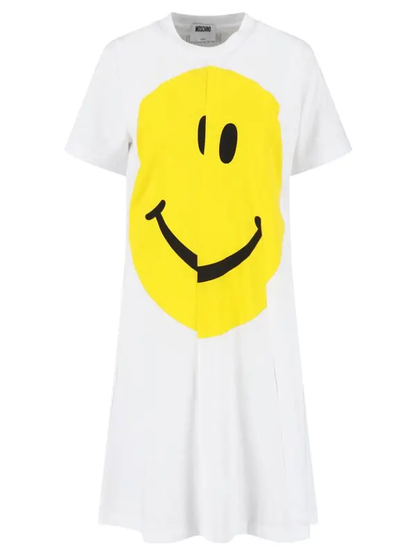 Moschino Graphic Smiley Face T-shirt Dress - White
