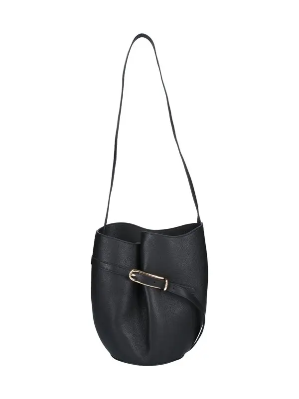 LIFFNER Calf Leather Shoulder Bag With Buckled Detail - Black