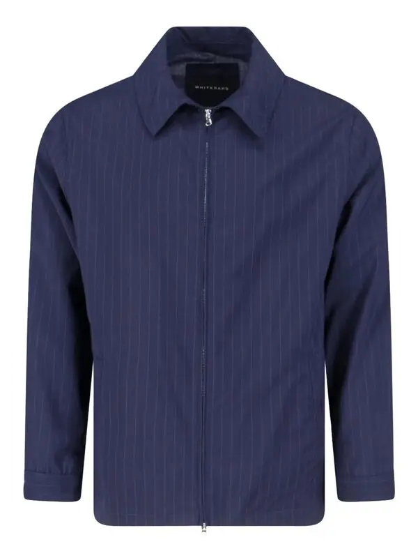 WHITE SAND Wool-blend Pinstripe Zip-up Jacket - Blue