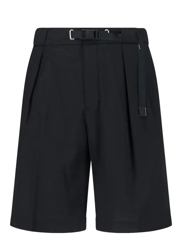 WHITE SAND Tailored Textured Wool-blend Stretch Trousers With Belted Waist - Black