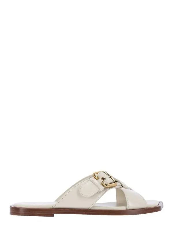 Chloé Buckled Leather Flat Sandals - White