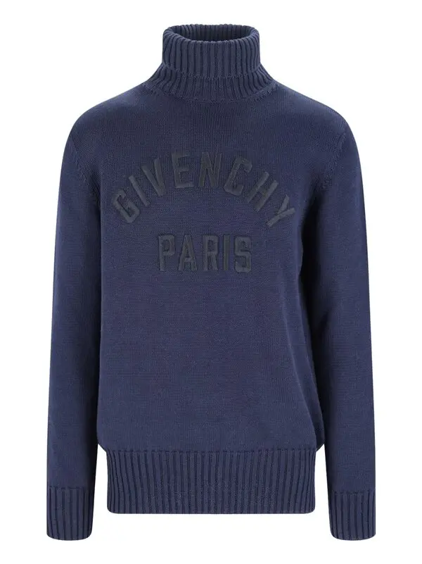 Givenchy Cotton Turtleneck Sweater With Paris Embroidery - Blue